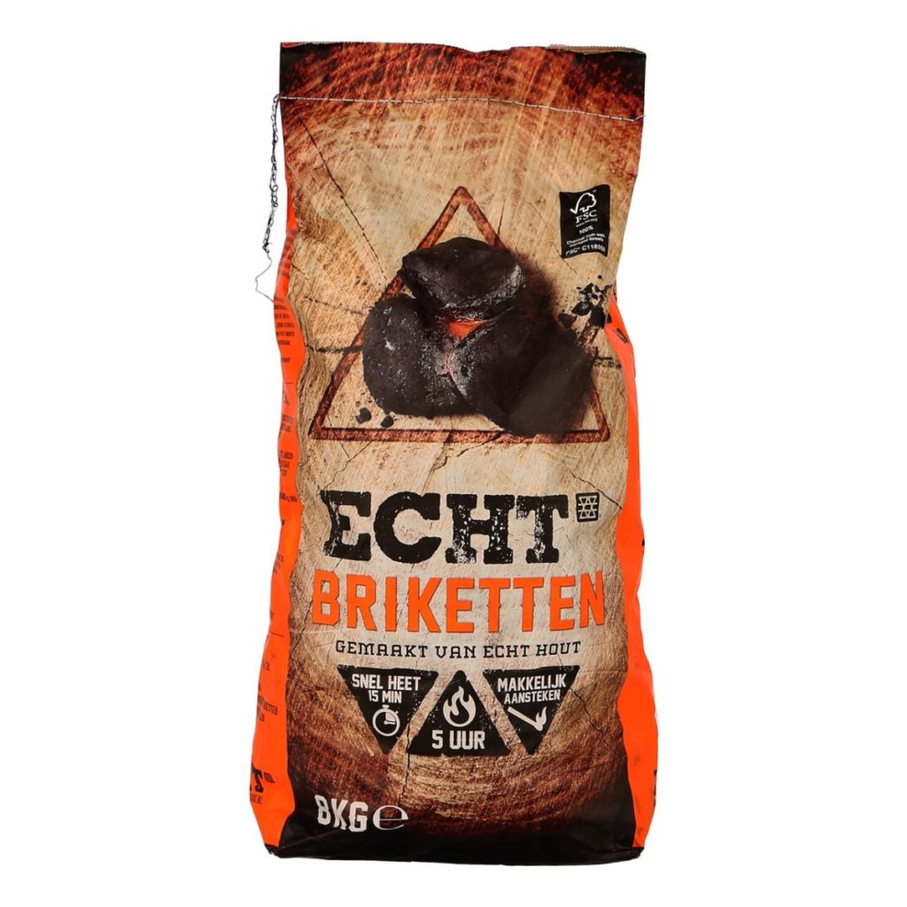 Echt Briketten Zak 8 kg (hoogwaardig houtskool en echt hout) – De Stage BV